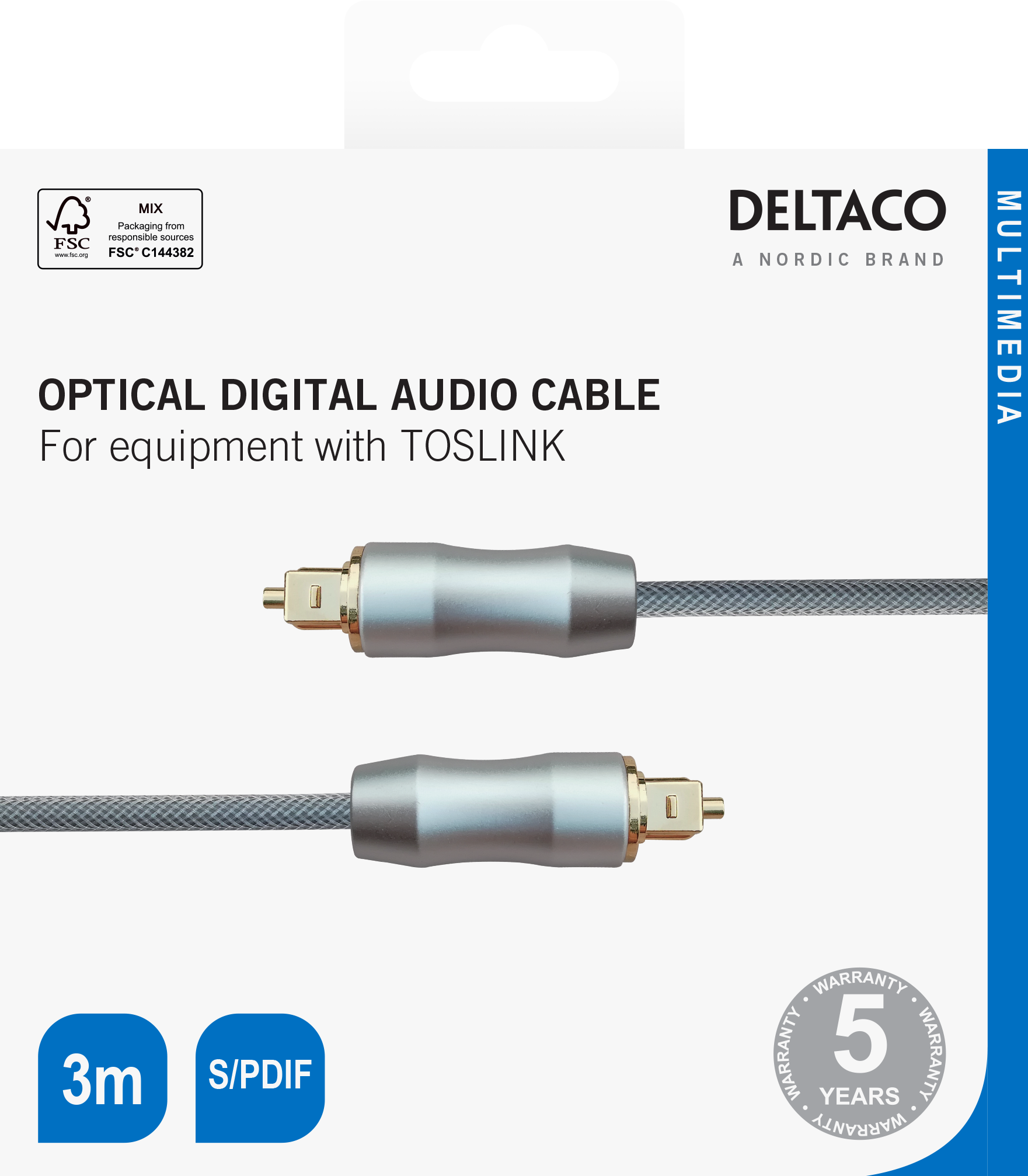 Deltaco 3M Optical Digital Audio Toslink Cable | TOTO13R | DELTAC-TOTO13R